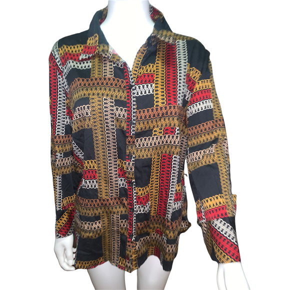 7th avenue | Tops | 7th Avenue Black Gold Chain Print Button Down Blouse Xxl | Poshmark
